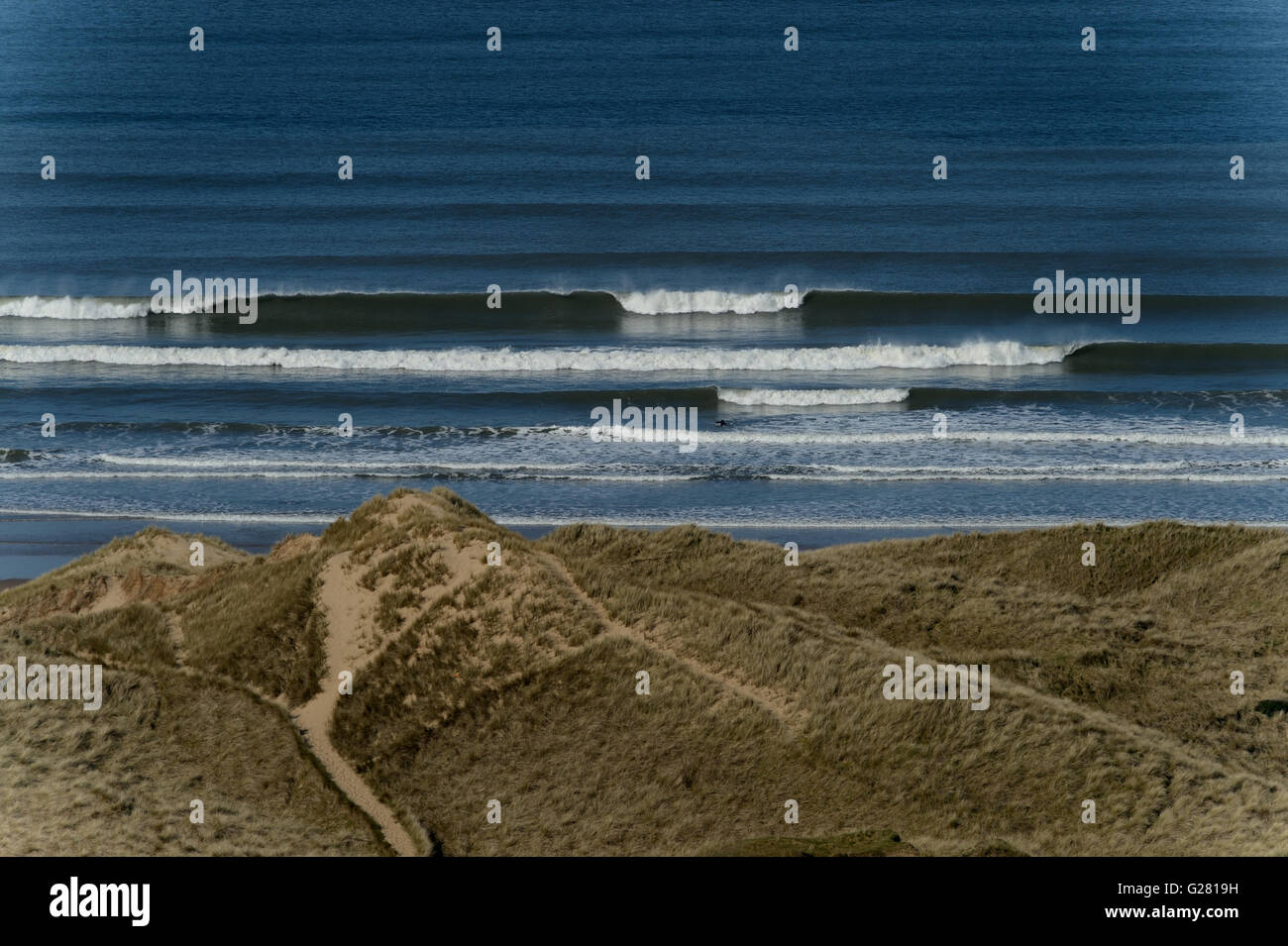 Perfect surf at Llangennith on the Gower. Offshore winds sheltered by ...