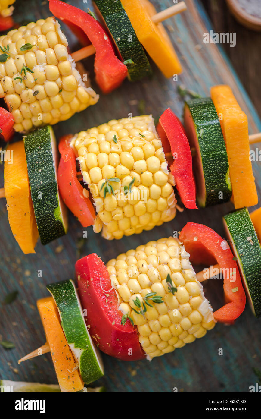 colourful and vibrant bbq food on table, view from above Stock Photo ...