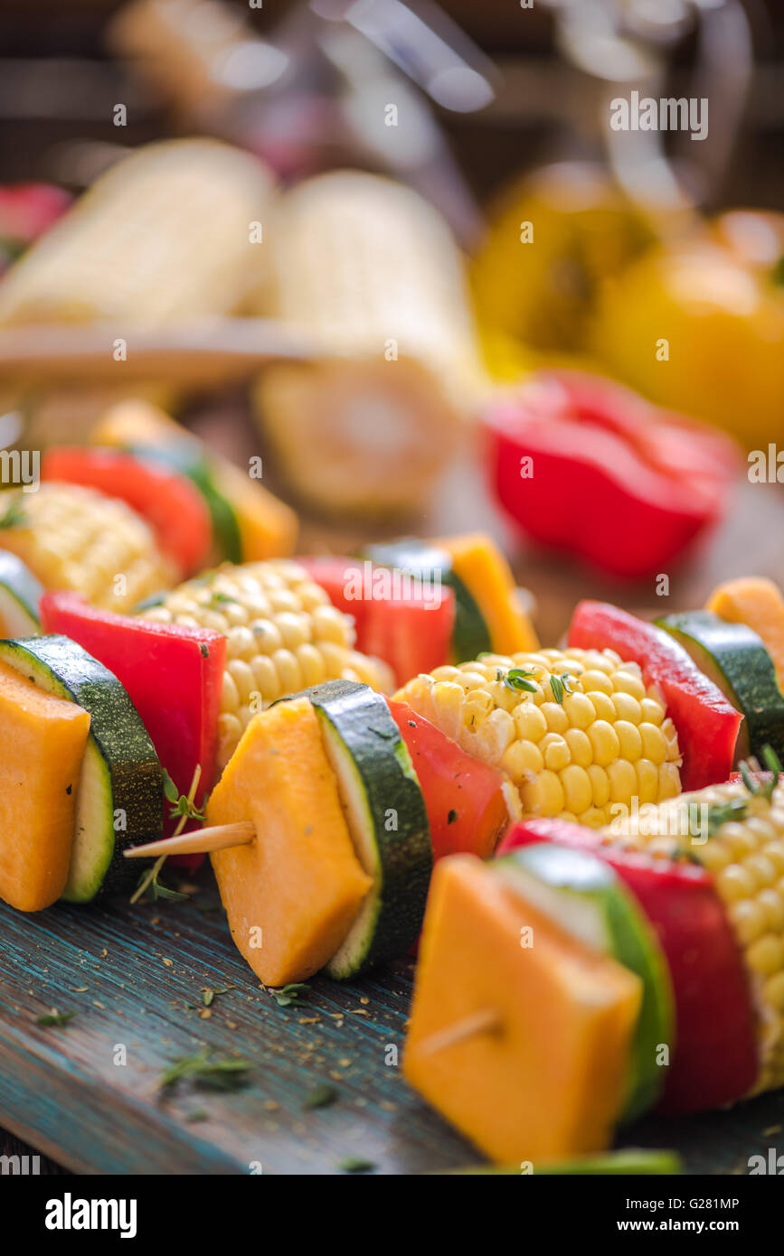 colourful and vibrant bbq food on table, view from above Stock Photo ...