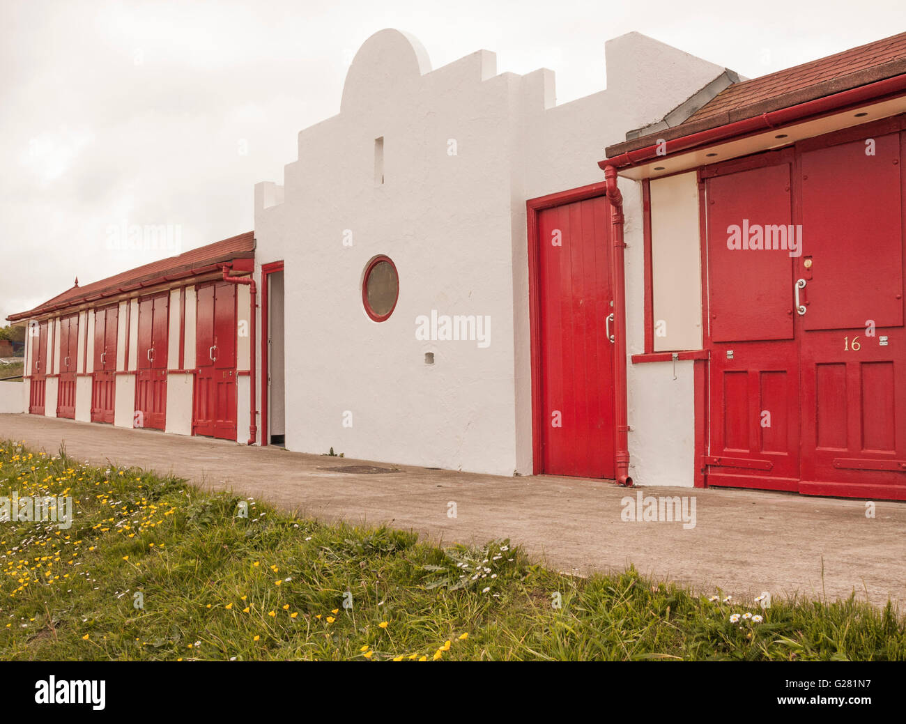 The historic art deco beach huts at Saltburn by the Sea on the north ...