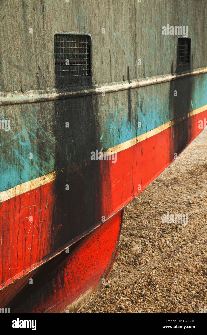 Squid ink stains washed from the deck on a fishing boat hull Stock ...
