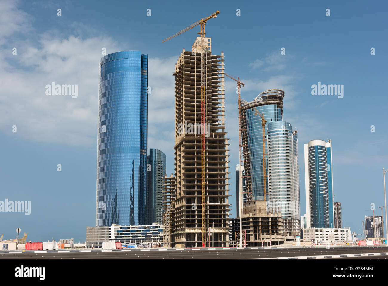 Abu Dhabi new district with skyscrapers construction. United Arab ...