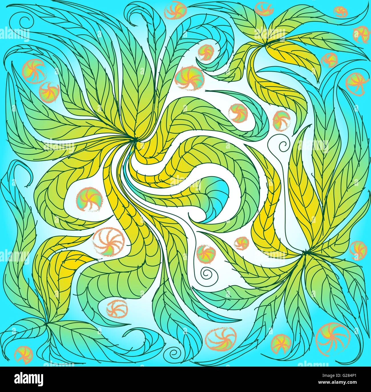 Cute floral colorful background in hand draw childish style. Abstract ...