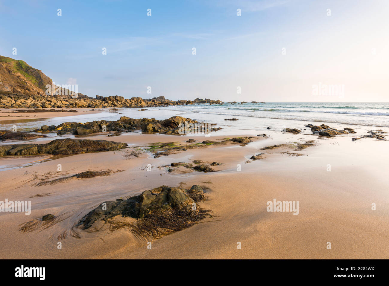The beach at Duckpool on the North Cornwall coast near Bude, England ...