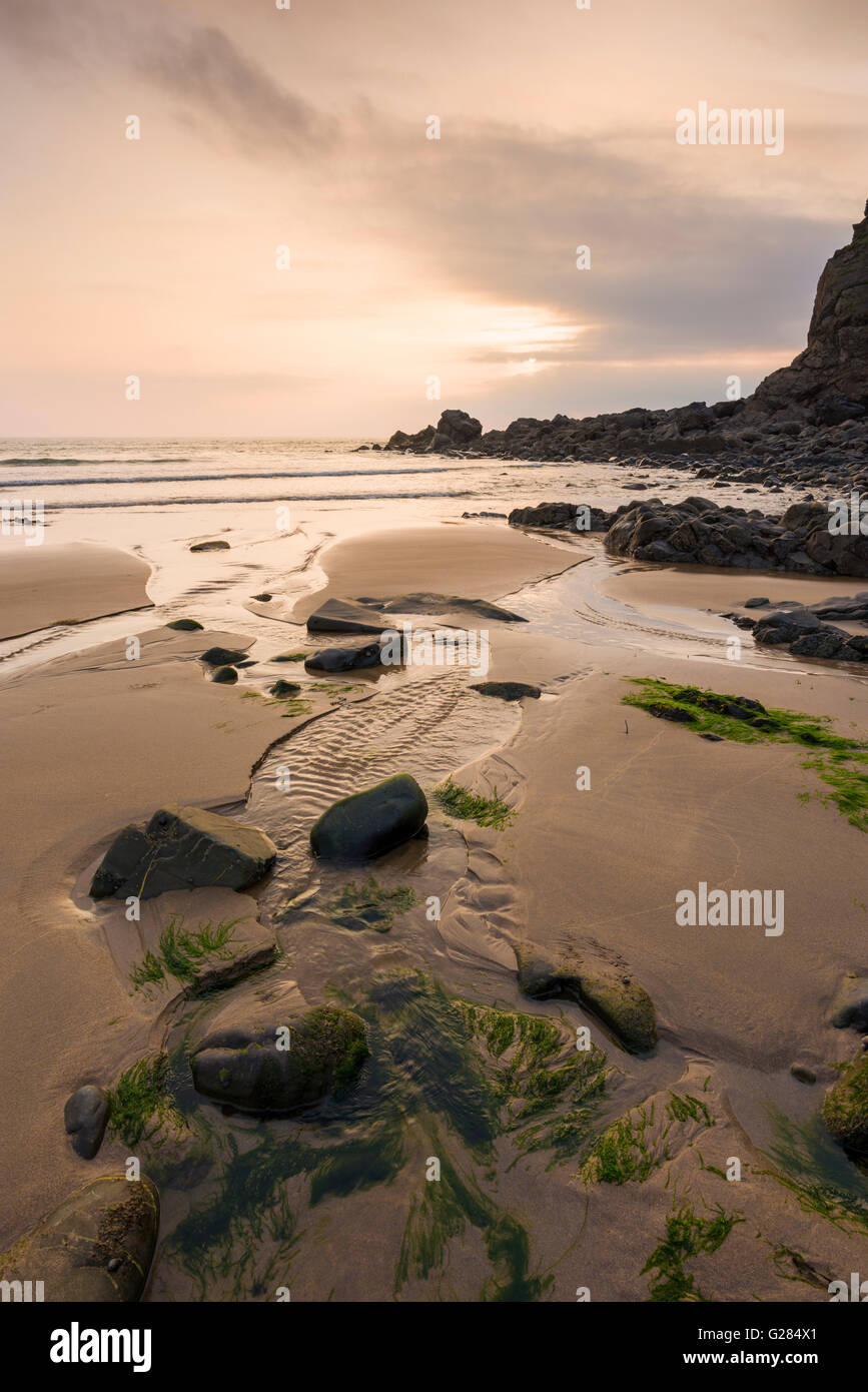 The beach at Duckpool on the North Cornwall coast near Bude, England ...
