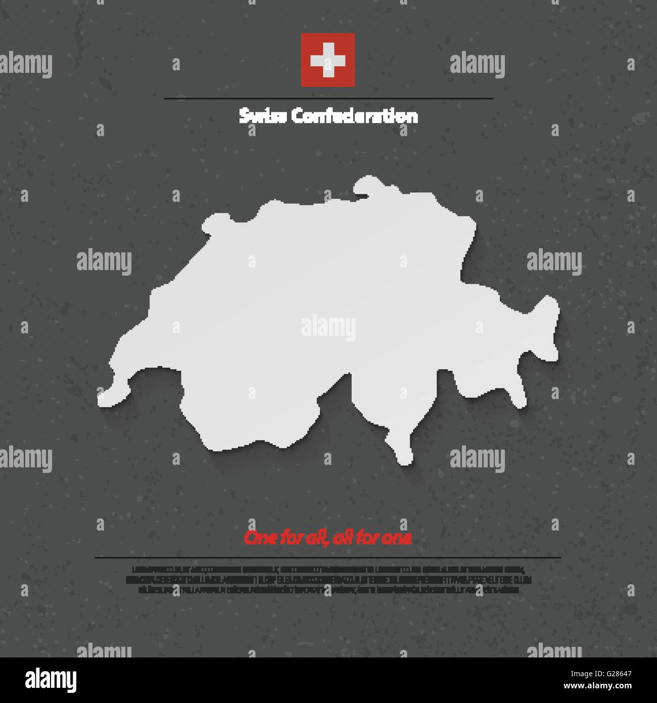 Swiss Confederation map and official flag over grunge background ...