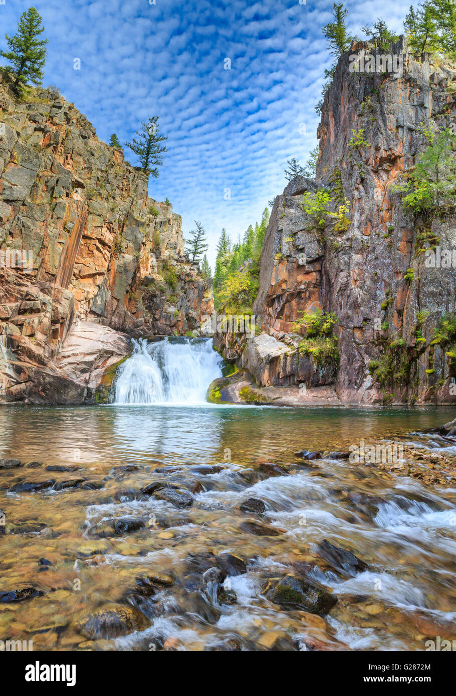 waterfall on tenderfoot creek in the little belt mountains near white ...