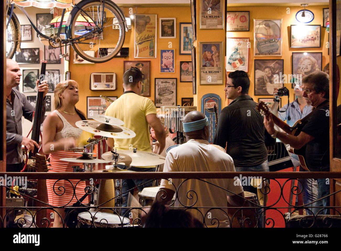 A traditional Cuban group entertain people at a restaurant bar on Plaza ...