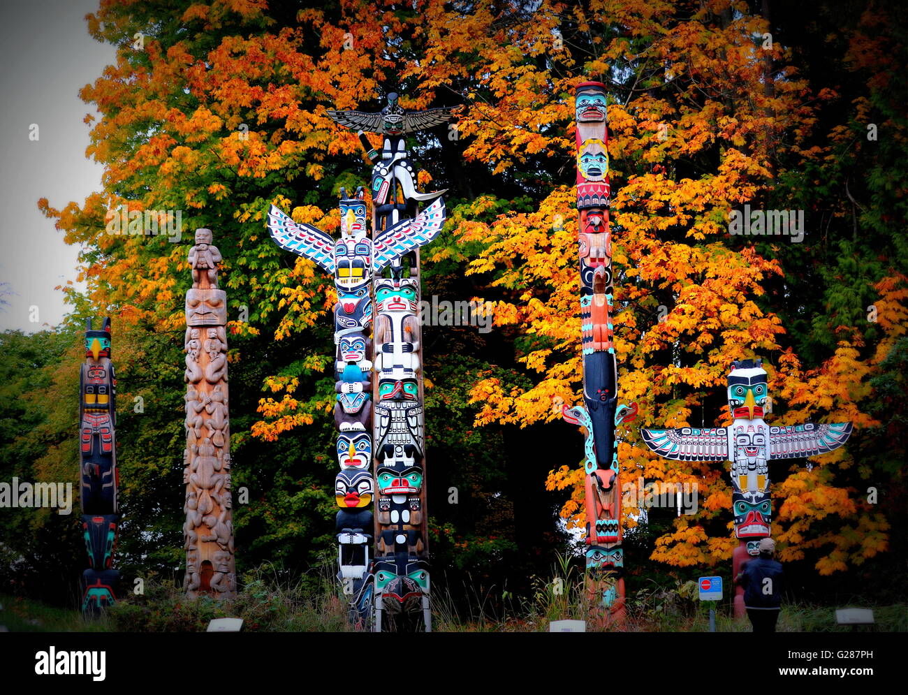 Amazing first nation Totem poles in Stanley Park,Vancouver Stock Photo ...