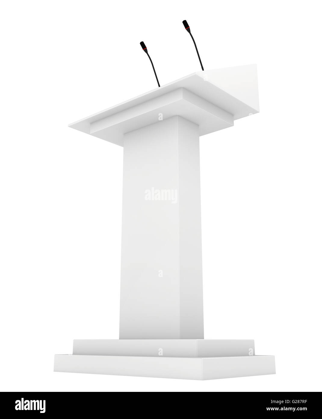 Speaker podium tribune rostrum stand with microphones. 3d render ...
