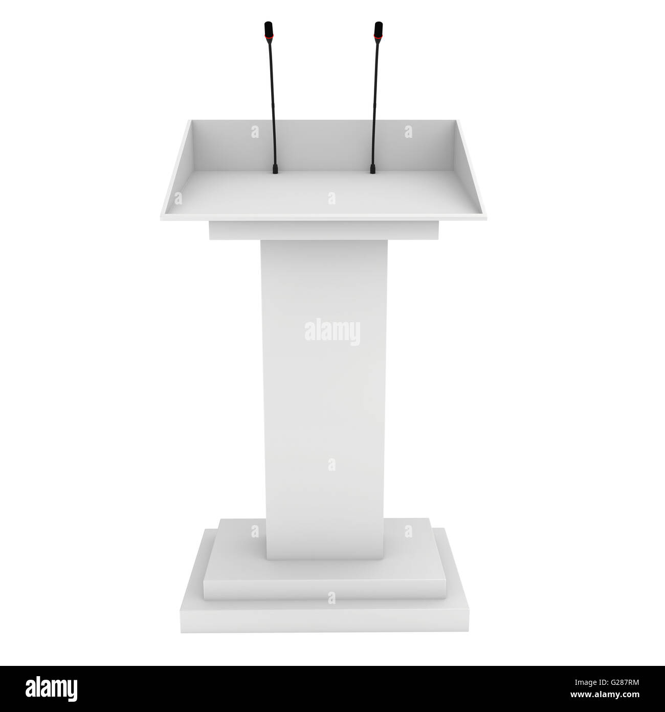 Speaker podium tribune rostrum stand with microphones. 3d render ...