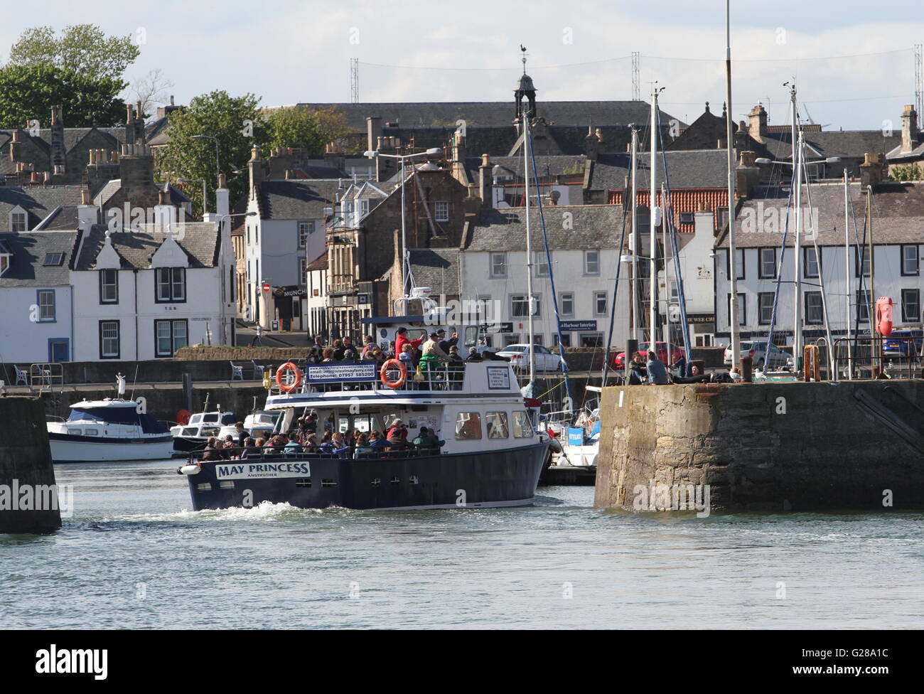Sightseeing boat May Princess arriving Anstruther harbour Fife Scotland ...