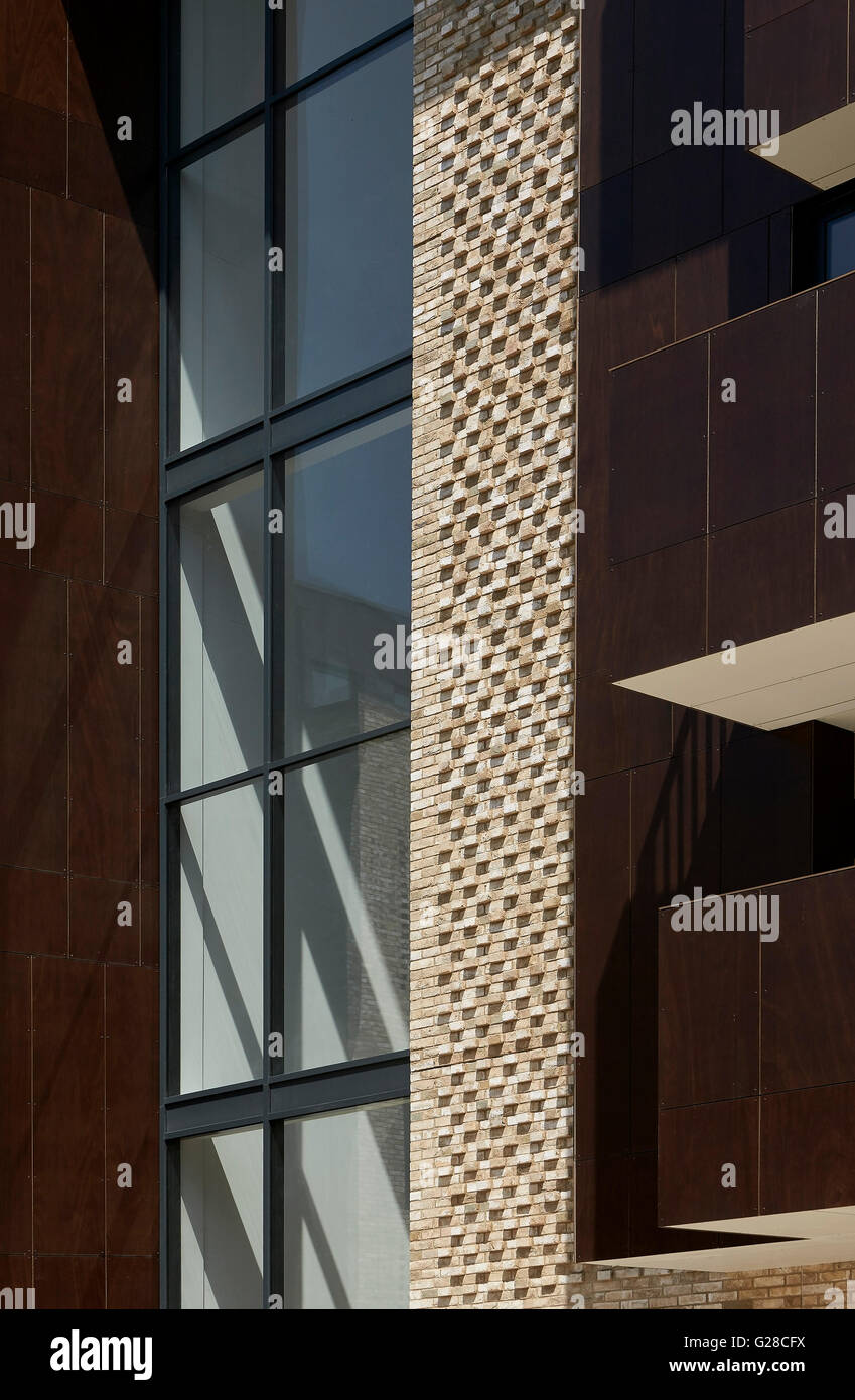 Detail of paneling, glazing and brickwork. Alpine Place, Brent, London ...