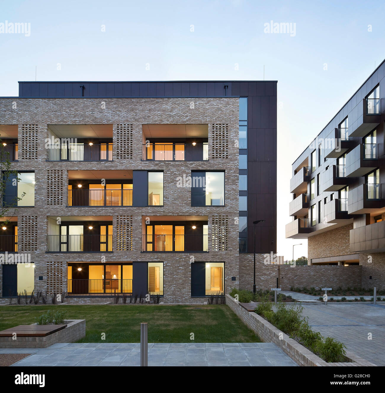 Front elevation and perspective of building facades. Alpine Place ...