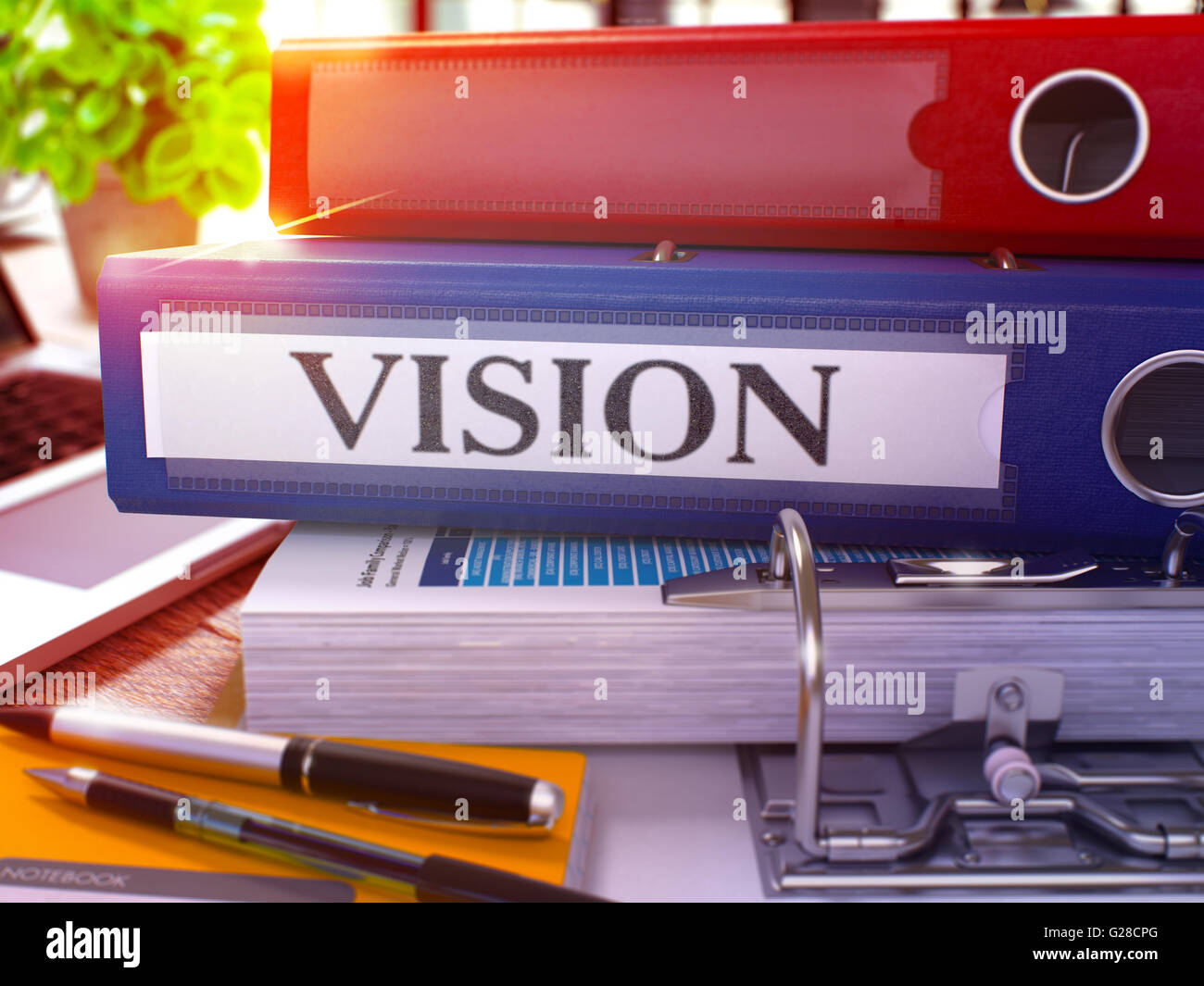 Vision on Blue Ring Binder. Blurred, Toned Image Stock Photo - Alamy