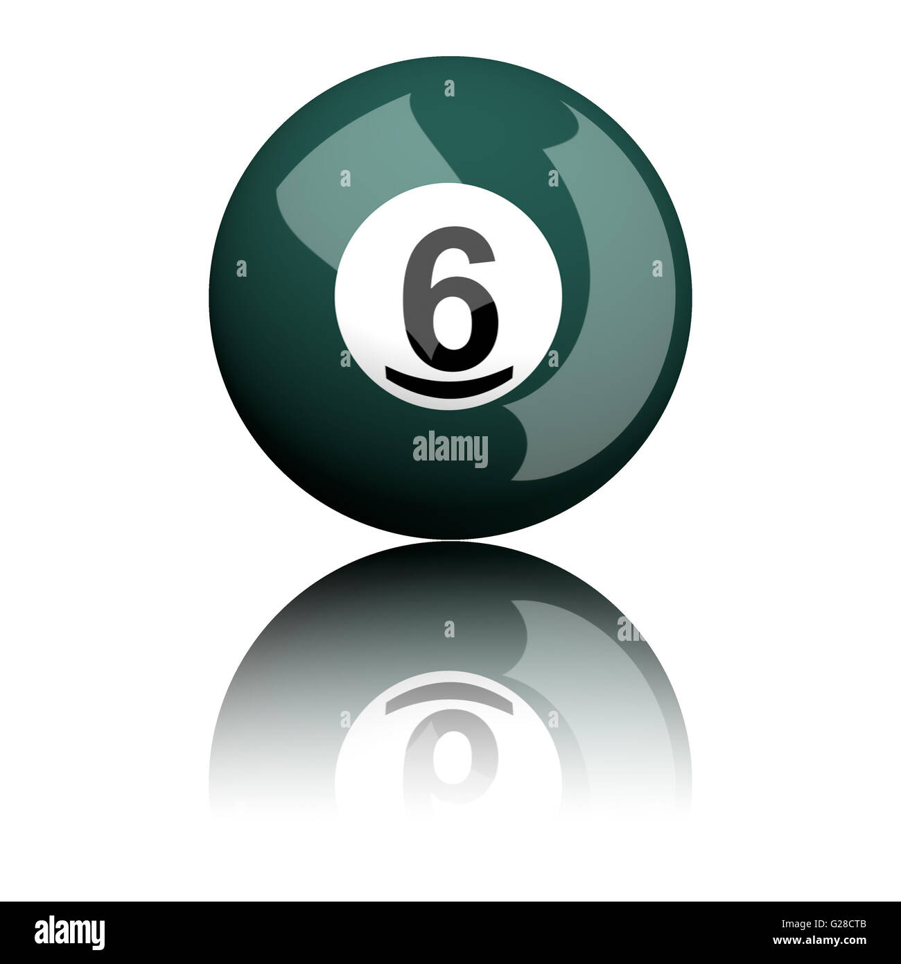 3D rendering pool ball or billiard ball number 6 isolated on white ...