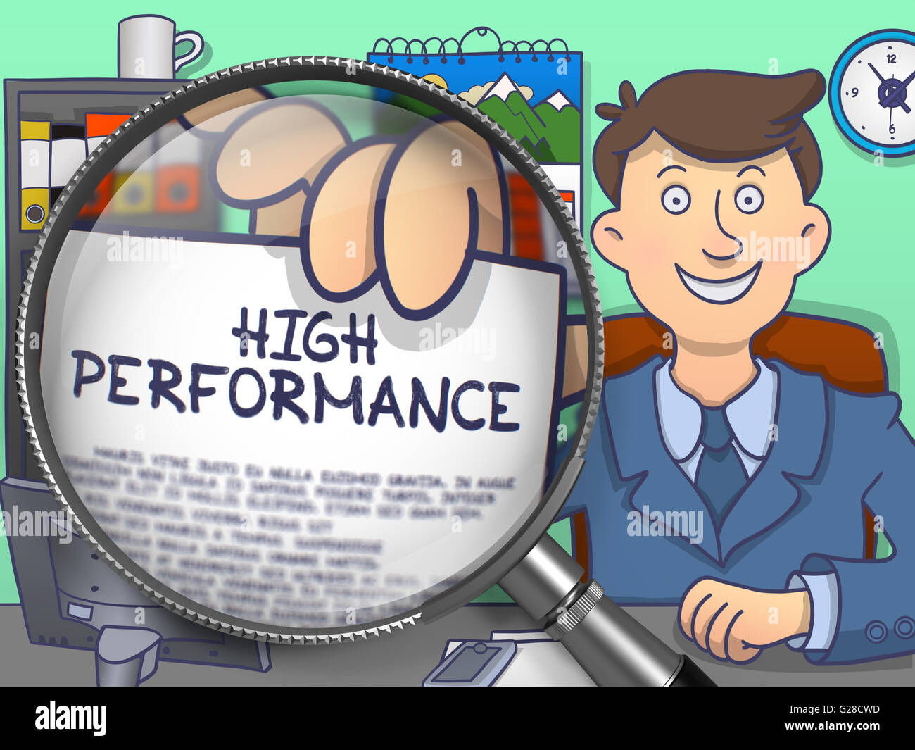 High Performance through Magnifying Glass. Doodle Style Stock Photo - Alamy