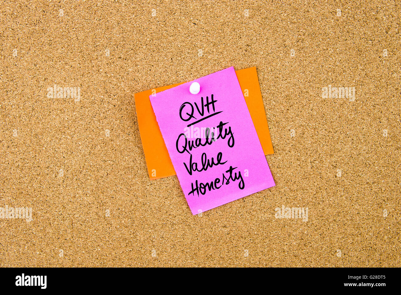 Business Acronym QVH as Quality Value Honesty written on paper note ...