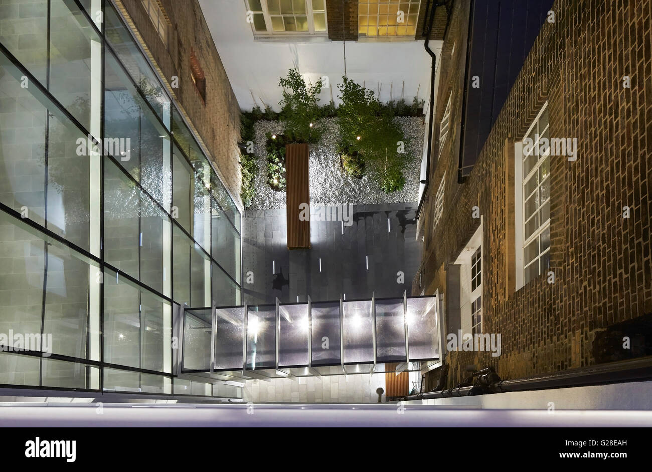 Bird's eye view into landscaped courtyard at night. Heal's, Torrington ...