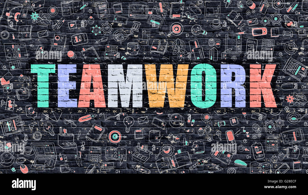 Teamwork Concept. Modern Line Style Illustration. Multicolor Teamwork ...