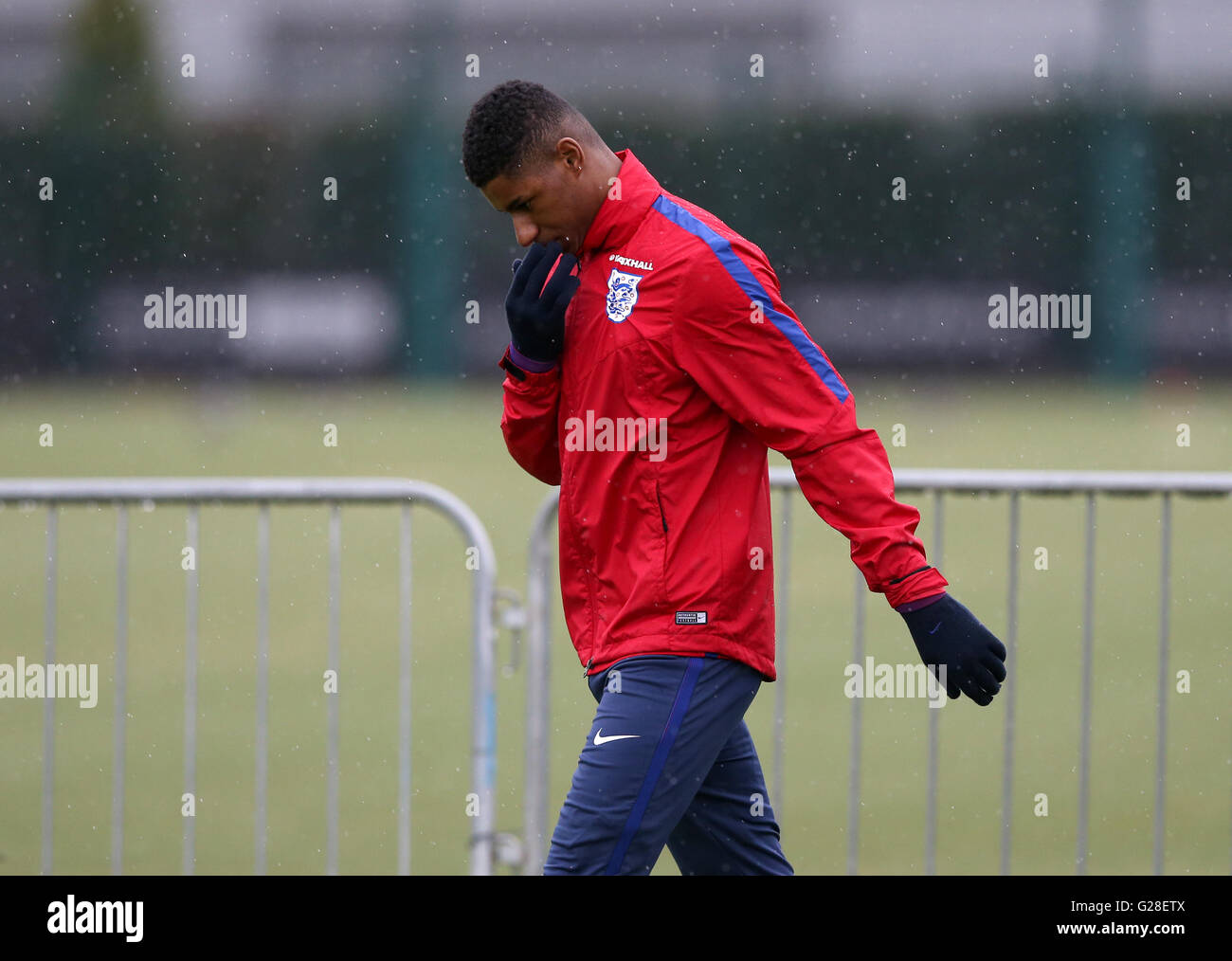 England's Marcus Rashford during the training session at the Manchester ...