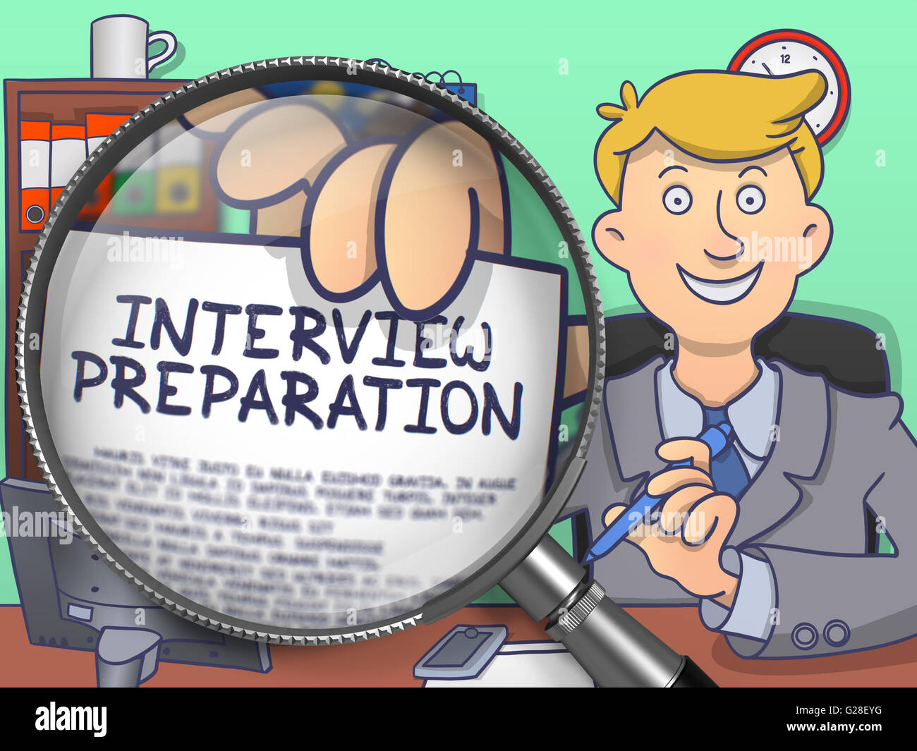 Interview Preparation on Paper in Officemans Hand through Magnifying ...