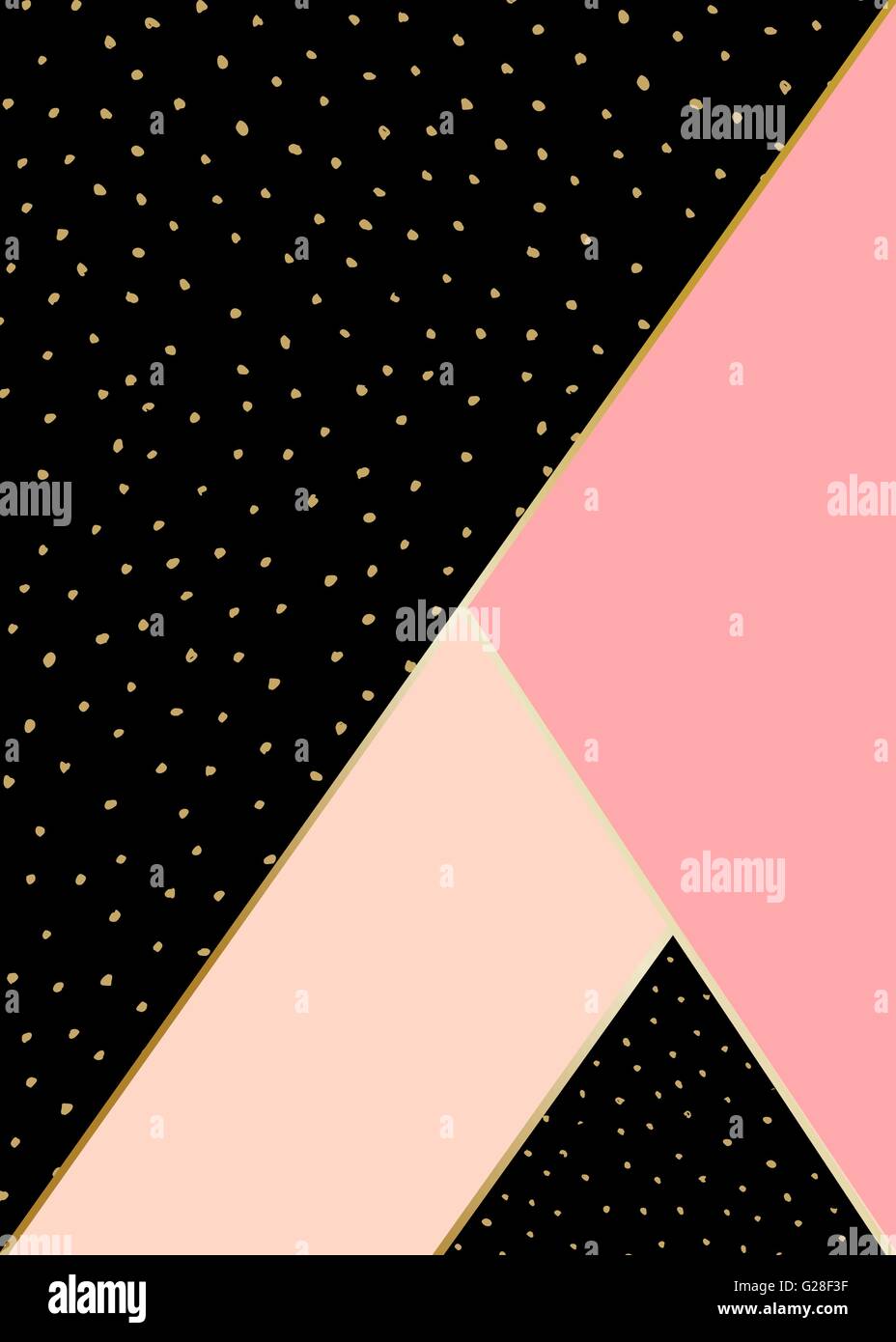Abstract geometric composition in black, pink and gold. Hand drawn ...