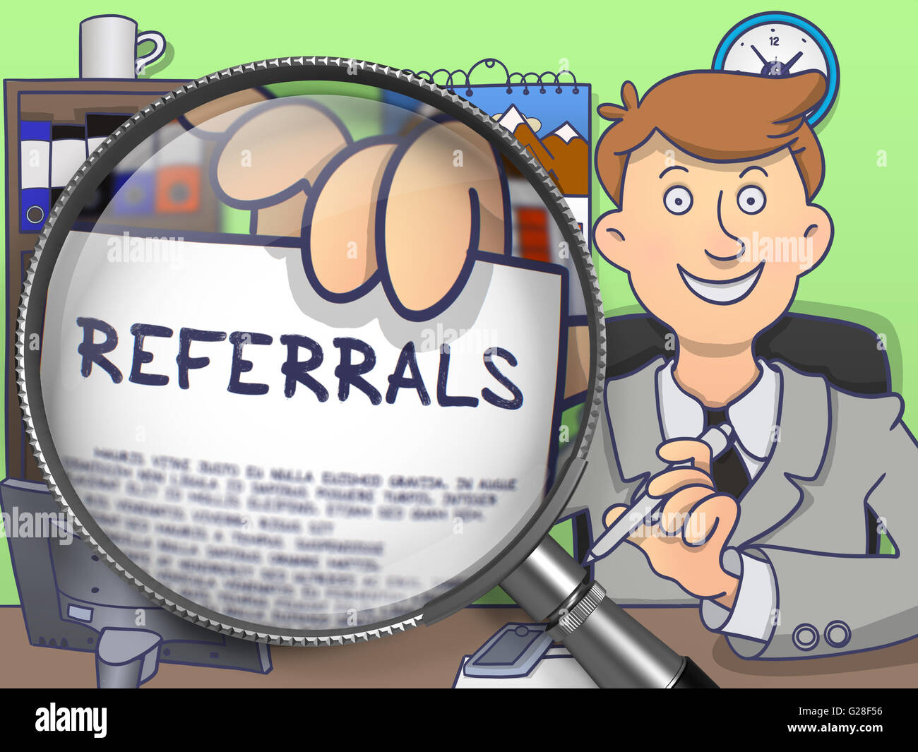 Referrals through Magnifier. Doodle Style Stock Photo - Alamy
