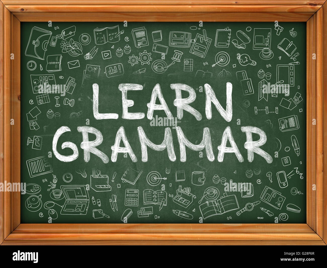 Learn Grammar Concept. Doodle Icons on Chalkboard Stock Photo - Alamy
