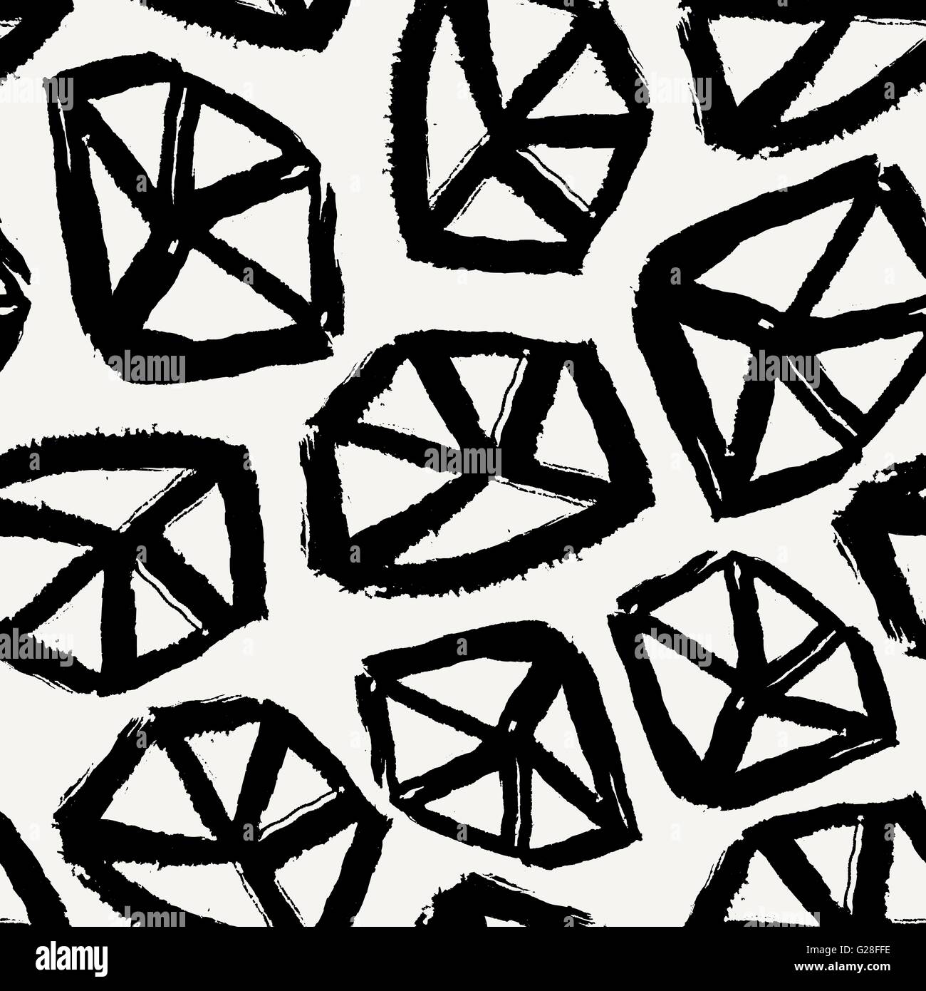 Hand drawn seamless repeating pattern with polygon shapes in black and ...