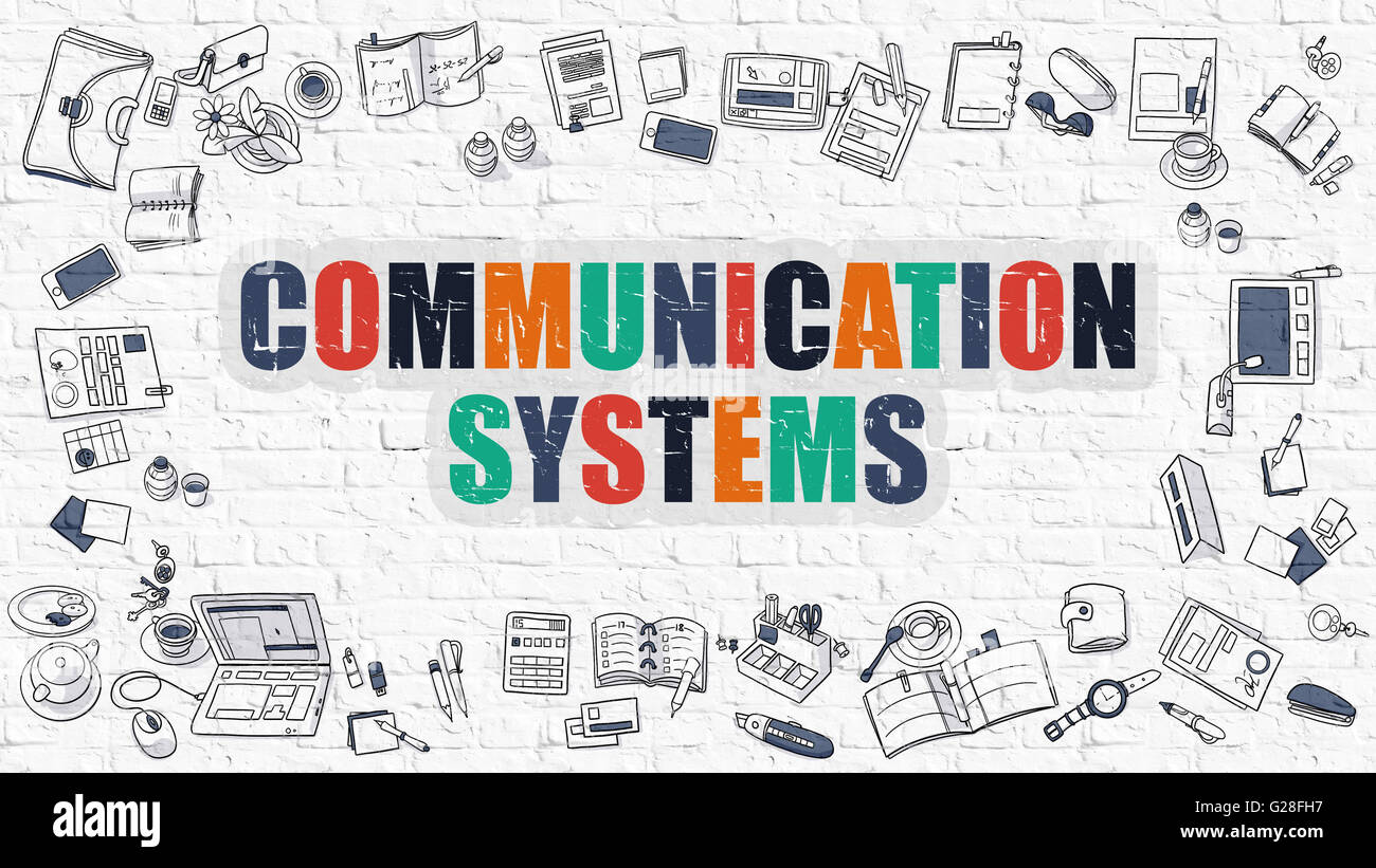 Communication Systems Concept. Multicolor on White Brickwall Stock ...