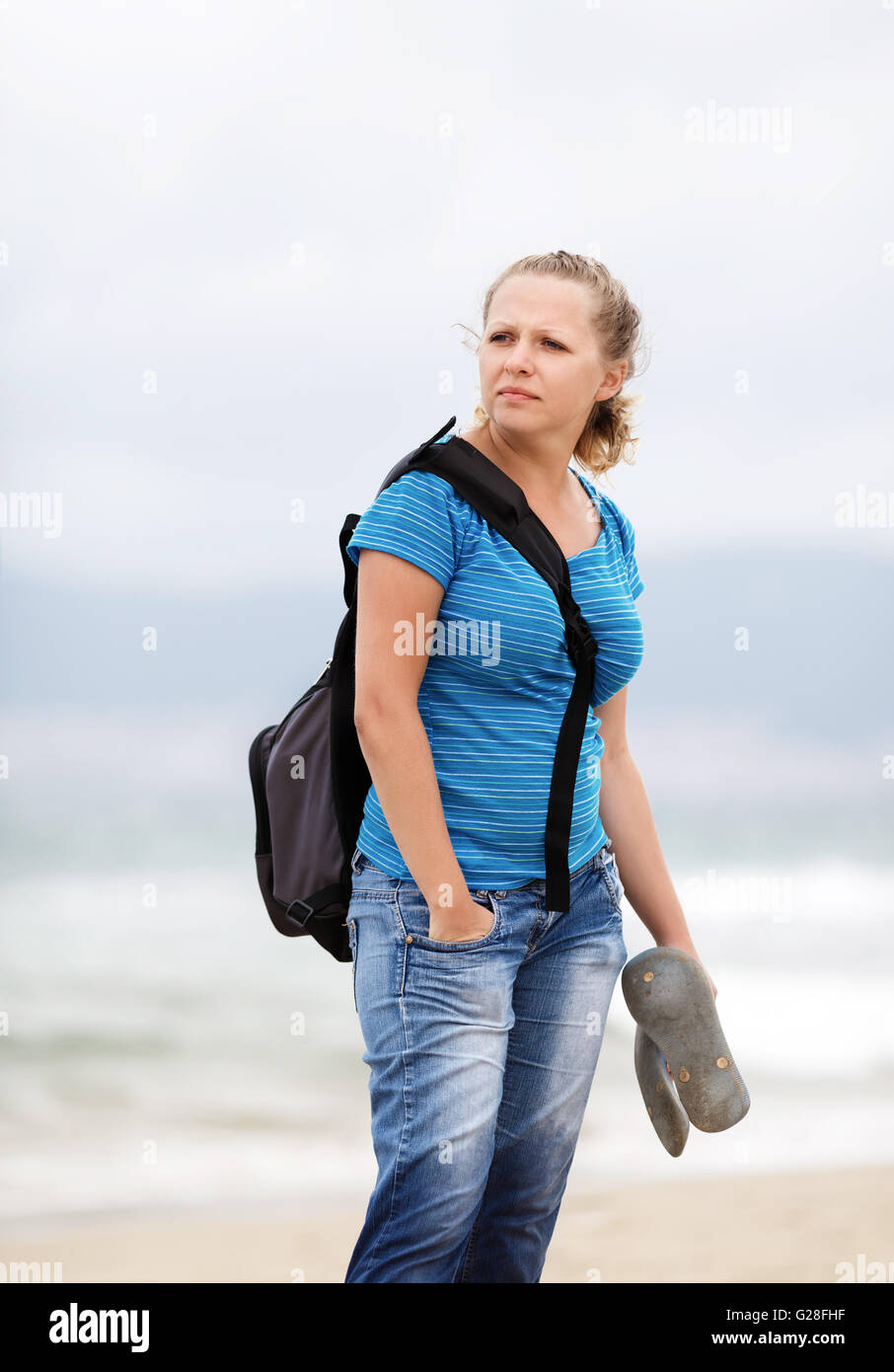 Girl with backpack Stock Photo - Alamy