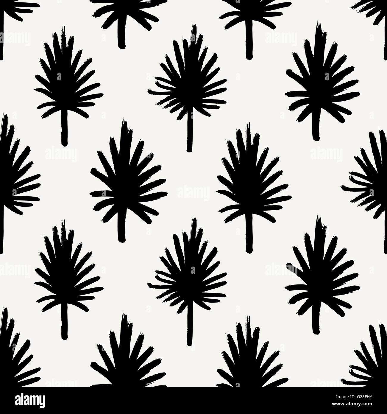Seamless repeating pattern with hand drawn palm leaves in black on ...