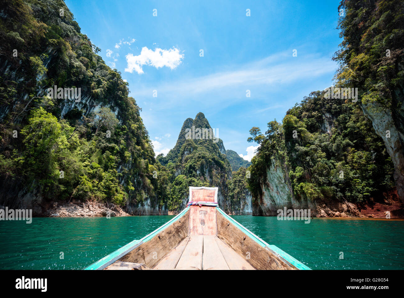 Boat traveling through great canyon or islands in Thailand. Asia ...
