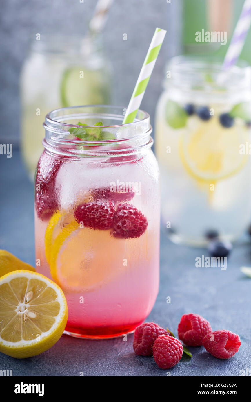 Variety of lemonade in jars Stock Photo - Alamy