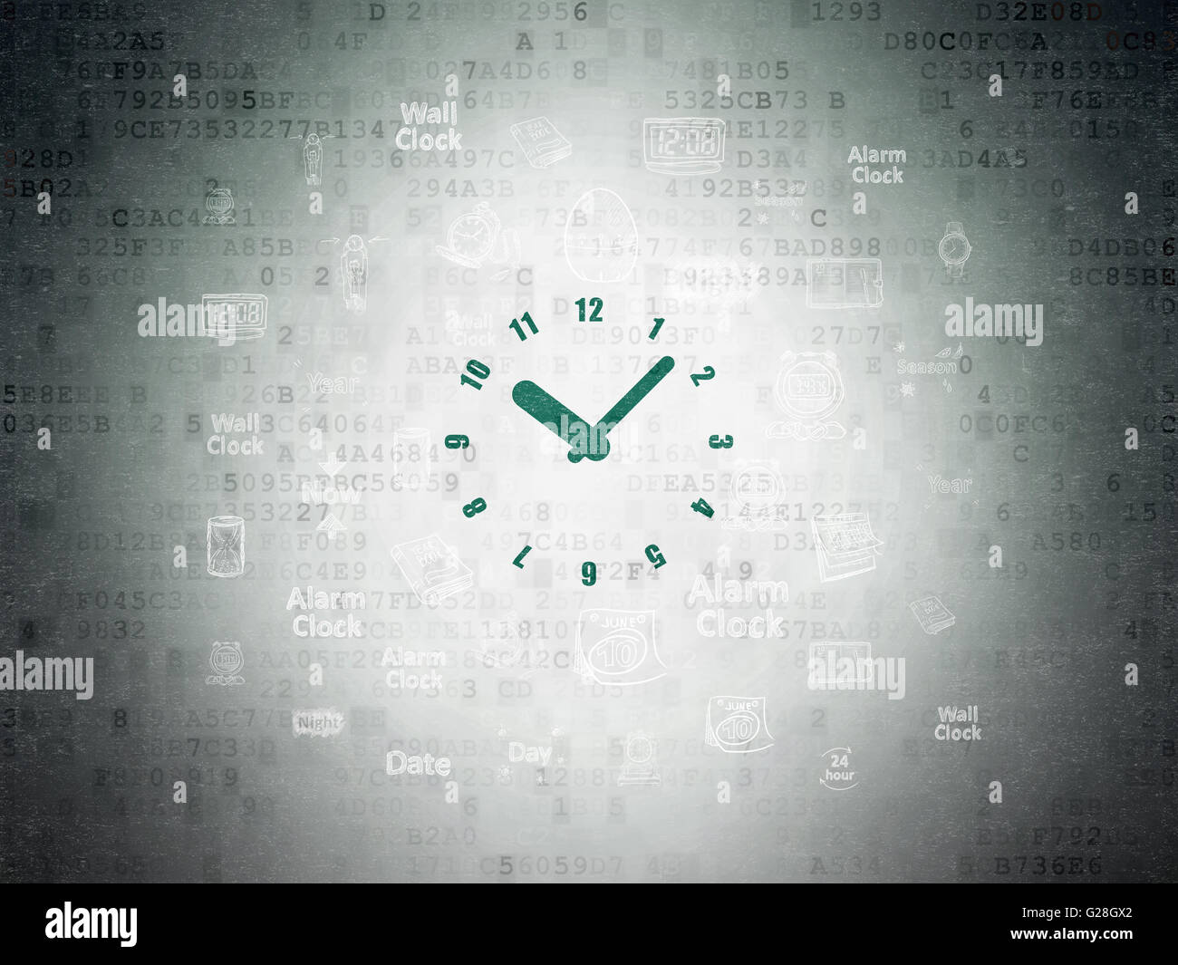 Timeline concept: Clock on Digital Data Paper background Stock Photo ...