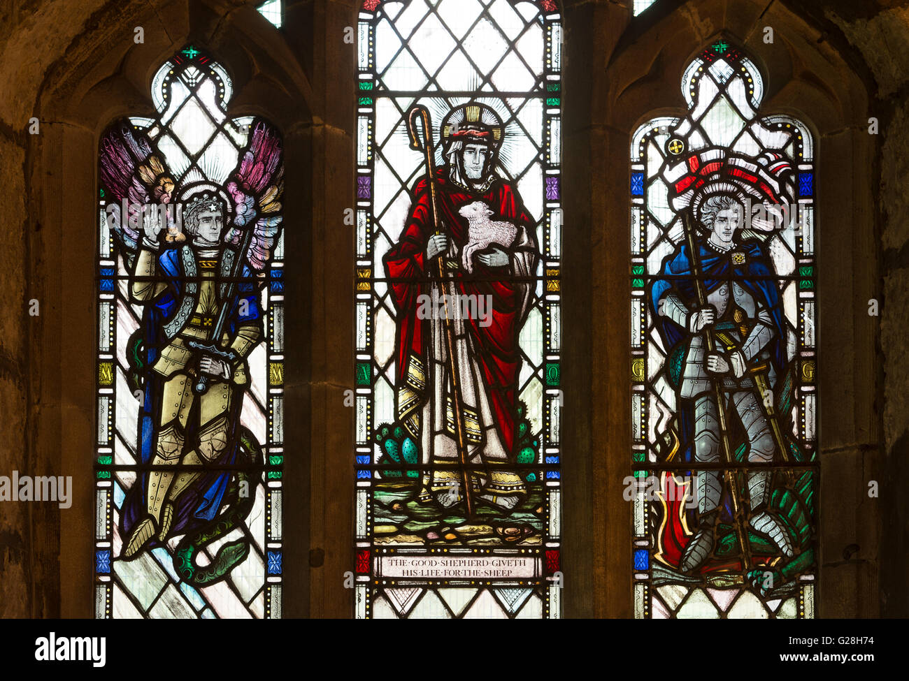 Stained glass in St. Helen`s Church, Trowell, Nottinghamshire, England ...