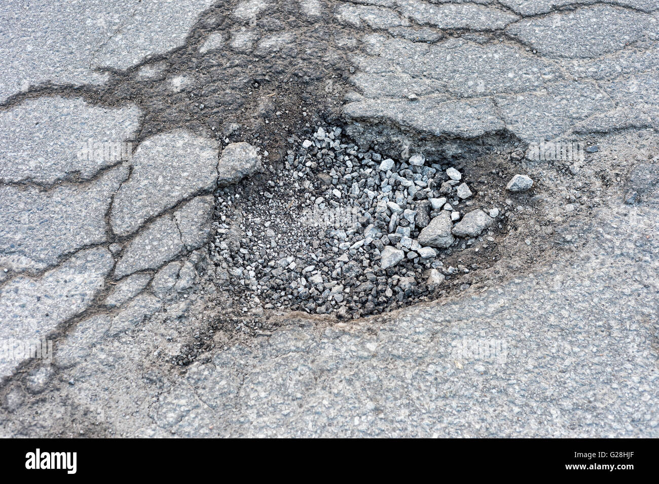 Large deep pothole in Montreal street, Canada Stock Photo - Alamy