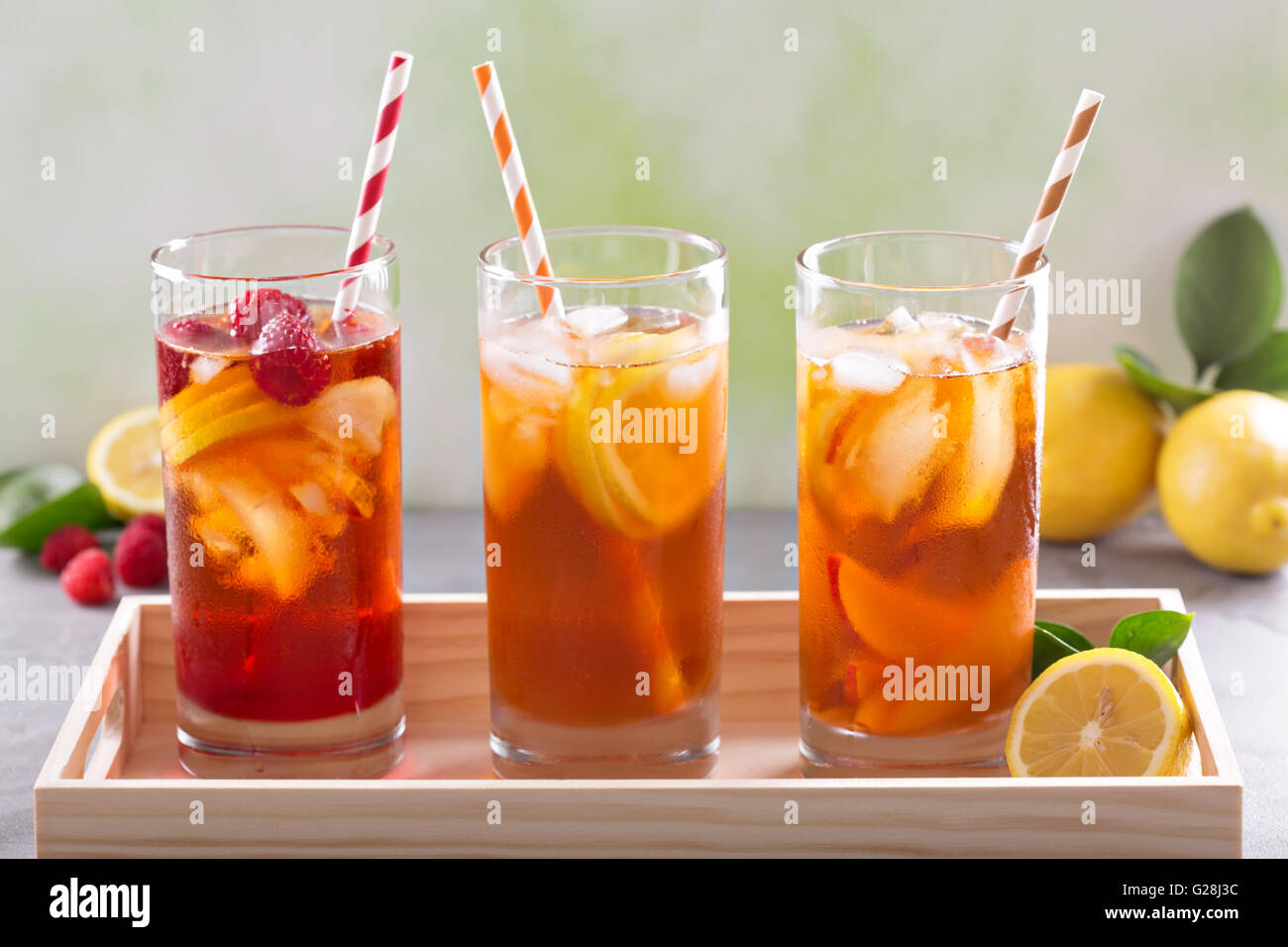 Iced tea variety in tall glasses Stock Photo - Alamy