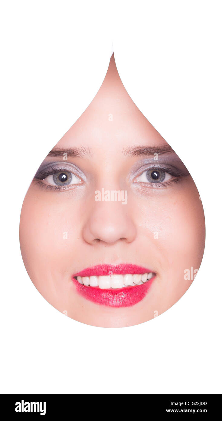 Water drop shape portrait smiling girl Stock Photo - Alamy