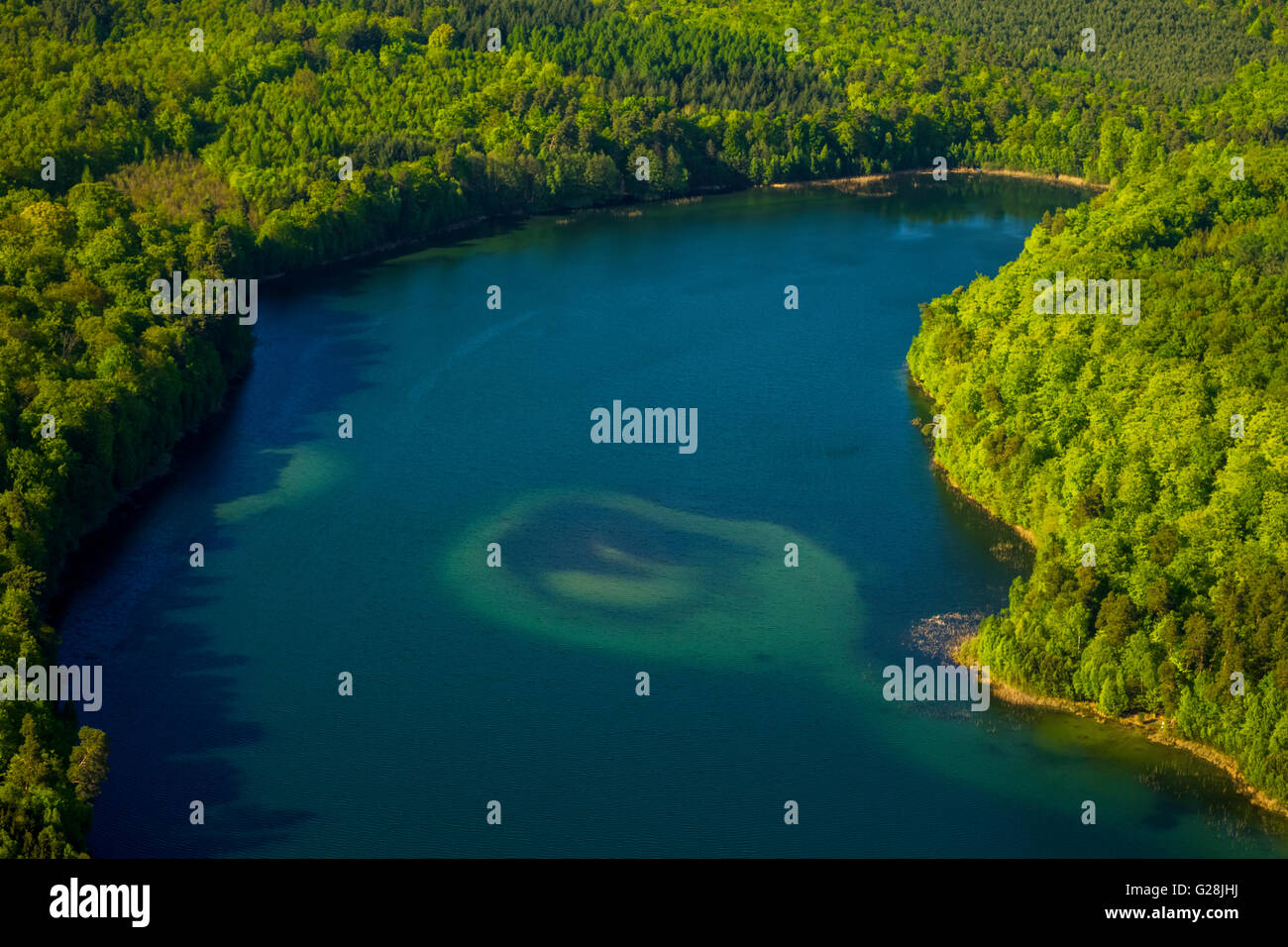 Aerial view, discoloration in Pleetschsee, Stechlin, Mecklenburg Lake ...