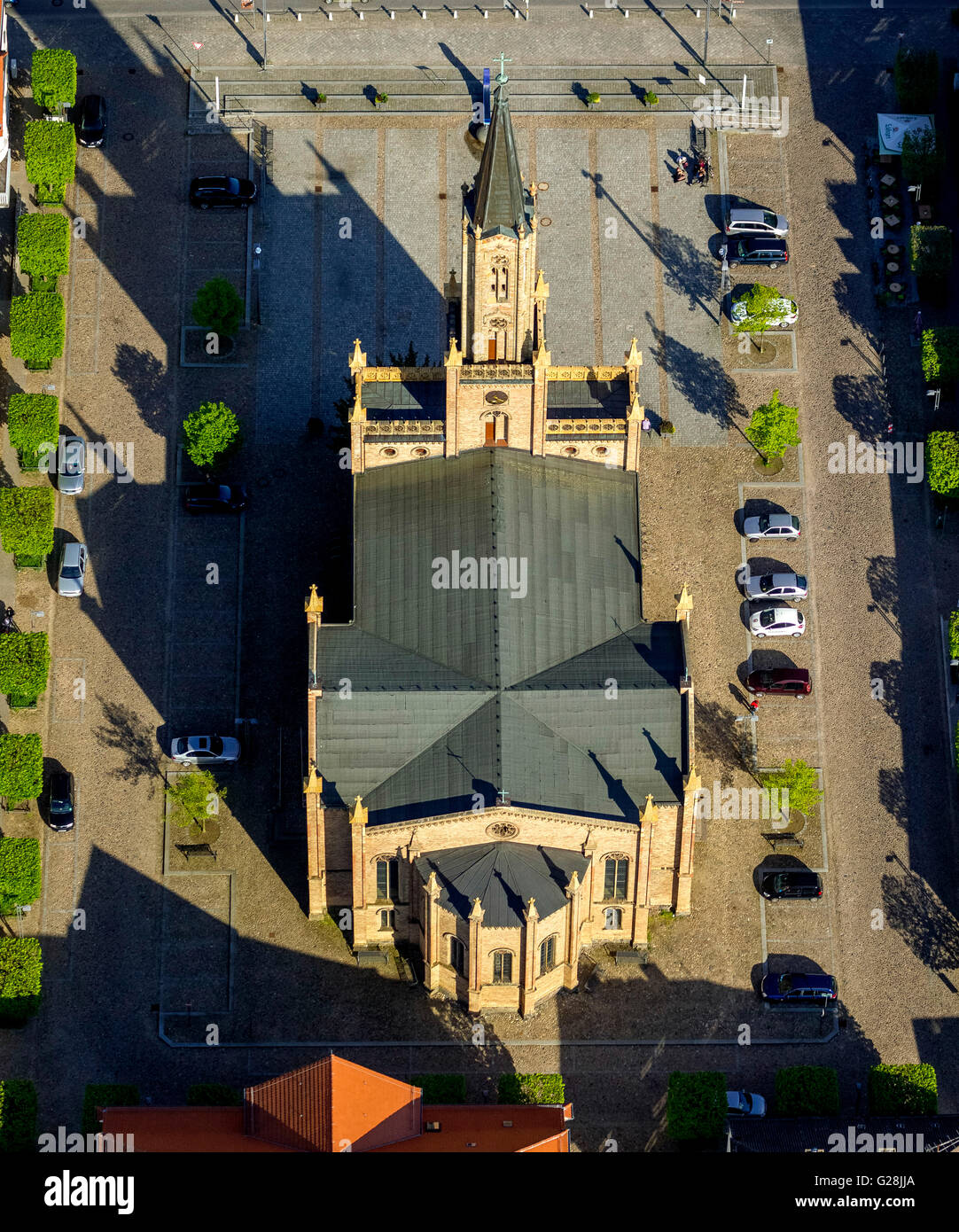 Aerial view, town church von Furstenberg and marketplace, Fuerstenberg ...