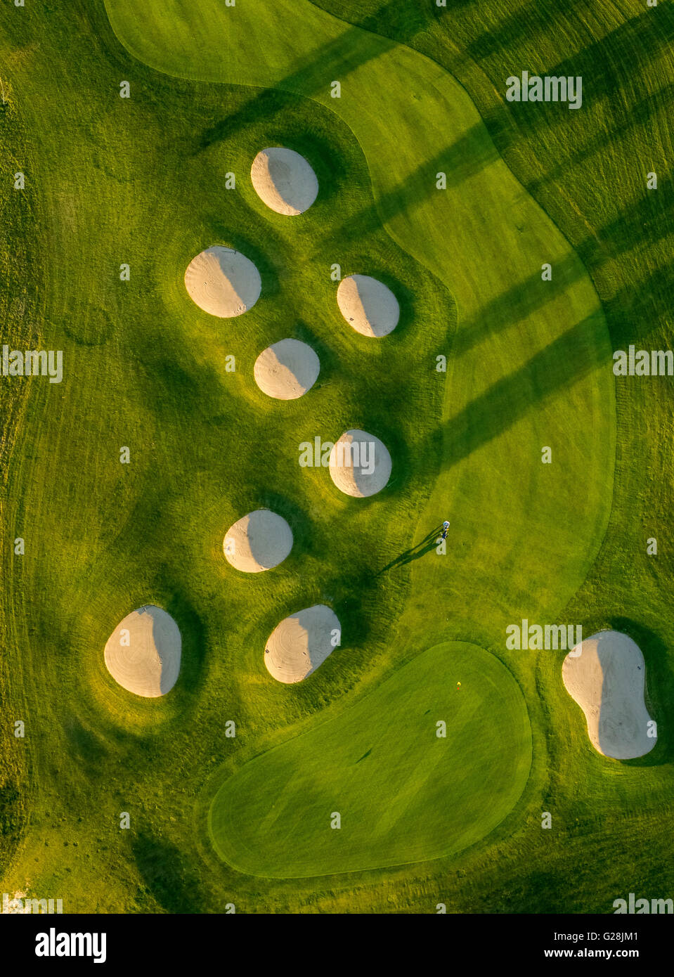 Aerial view, sand holes, sand traps, bunkers, driving range, golf club ...