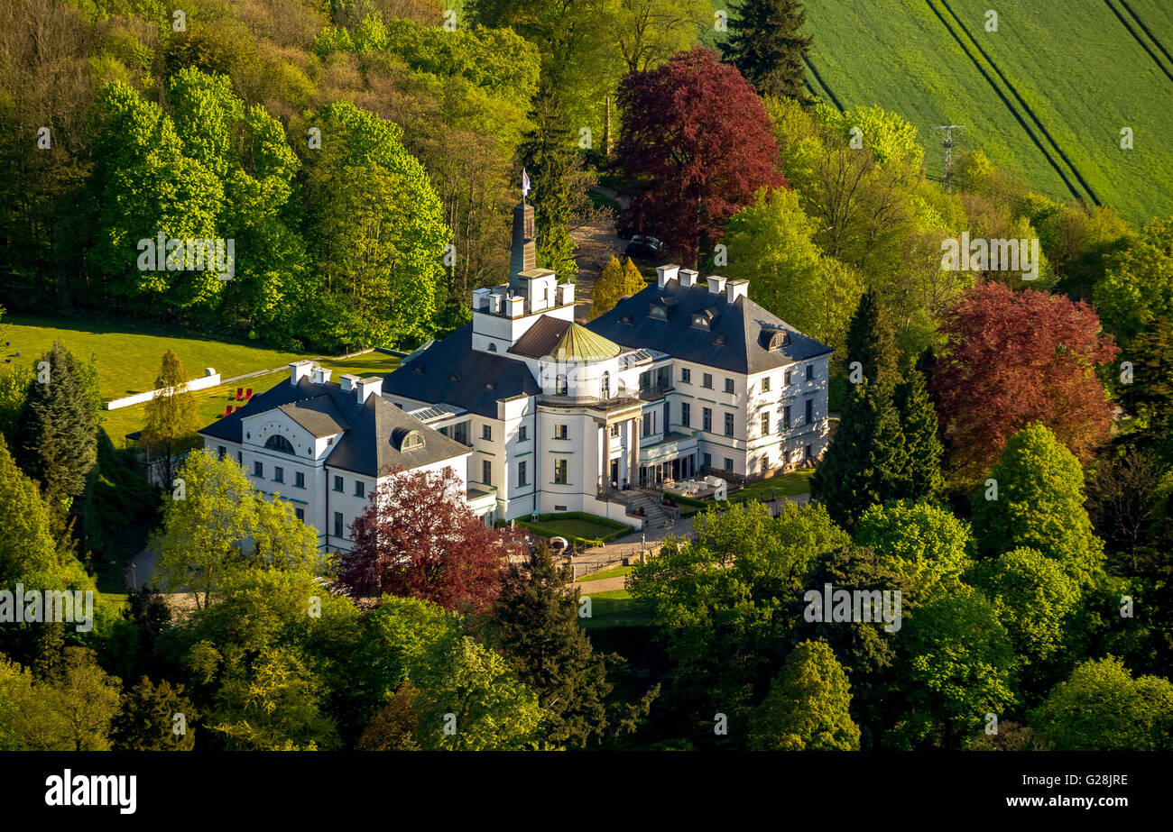 Aerial view, Schlosshotel Burg Schlitz, Hohen-Demzin, Mecklenburg Lake ...