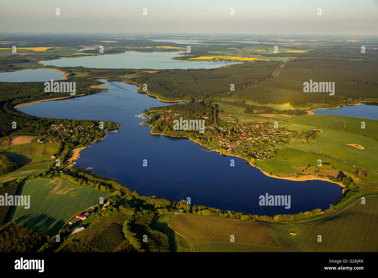 Aerial view, Jabel on Jabelscher See, left Damerow, Jabel, Mecklenburg ...