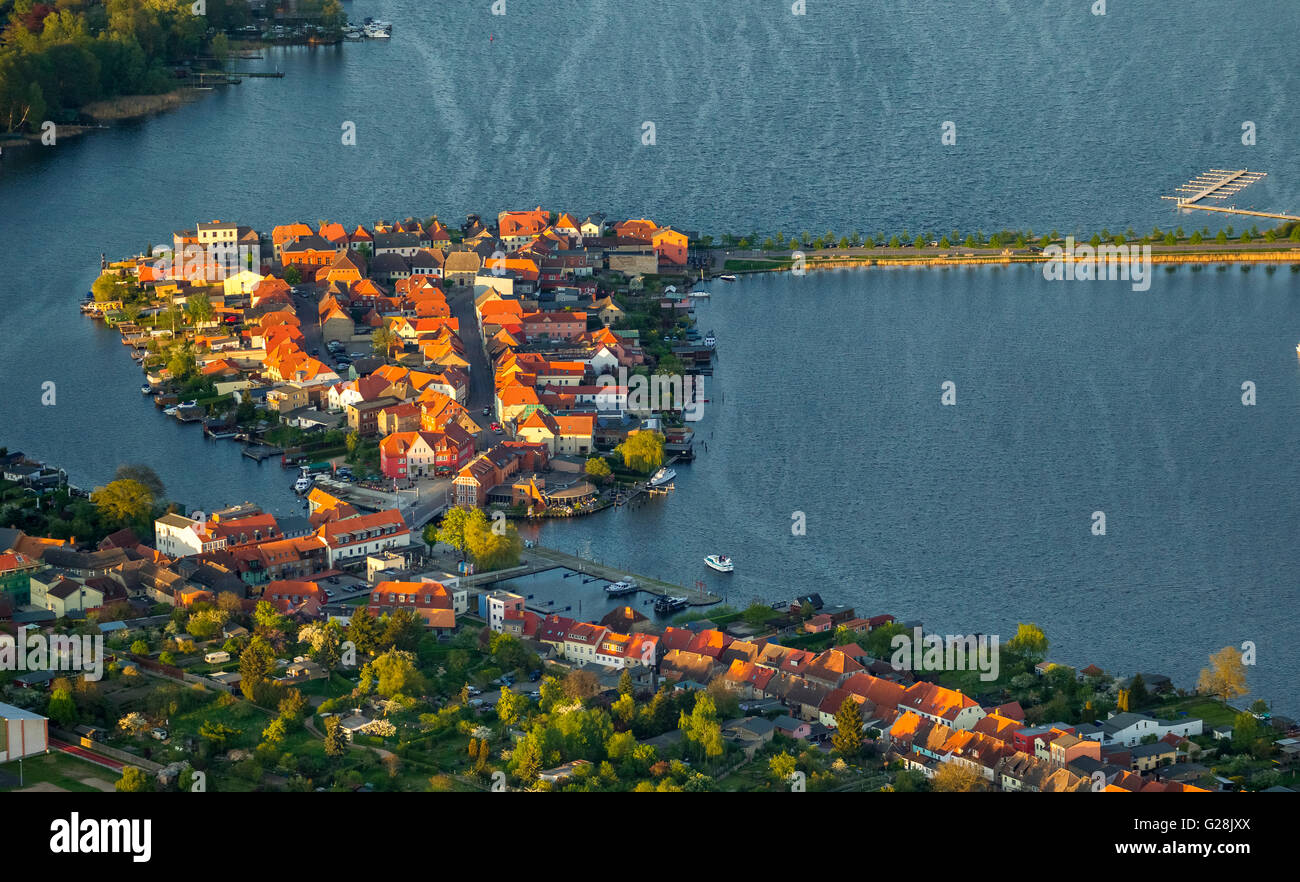 Aerial view, Malchow with Malchow Lake and Old Town Island with Alter ...