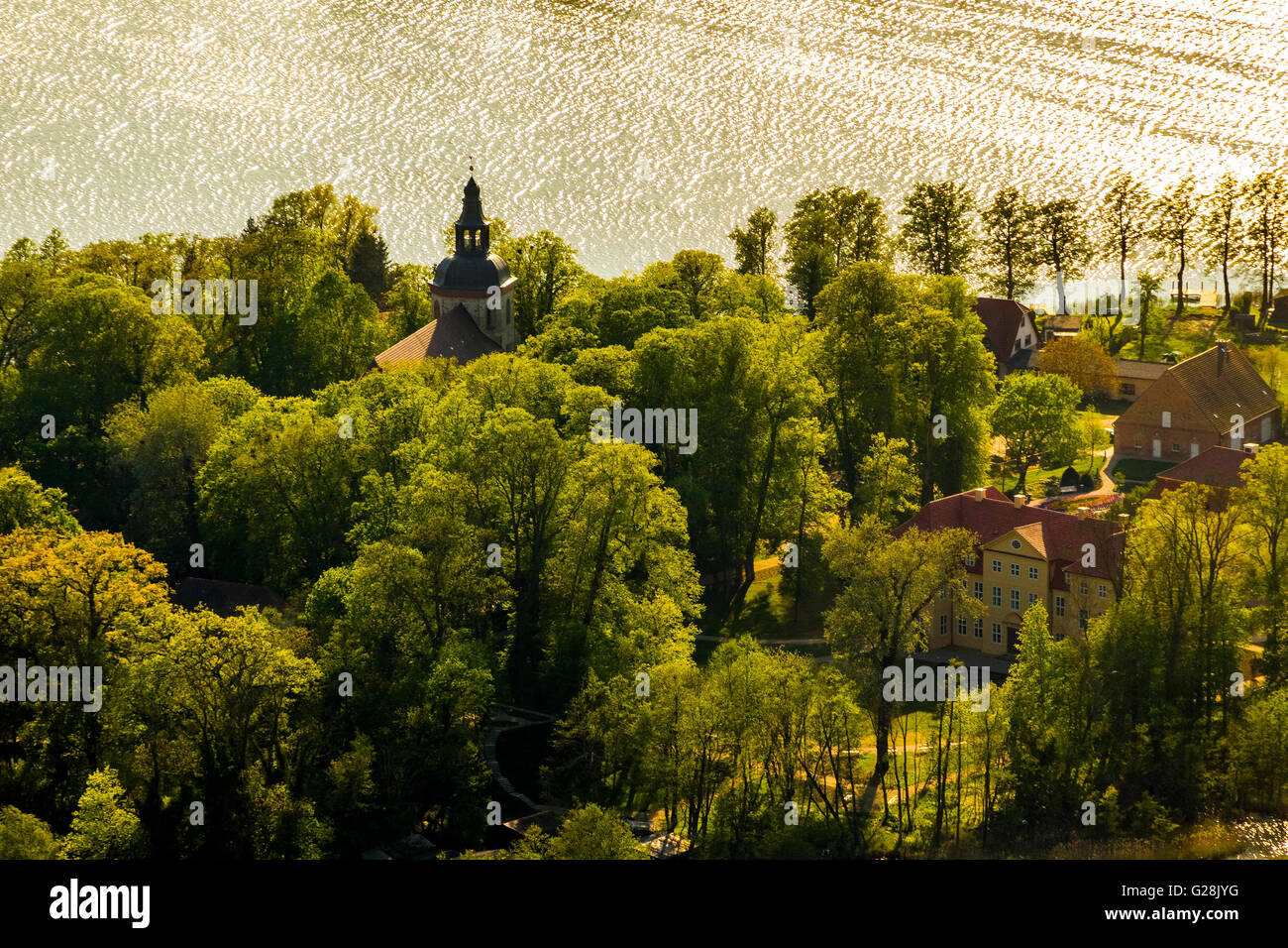 Aerial view, castle island with transition to Island of Love Mirow ...