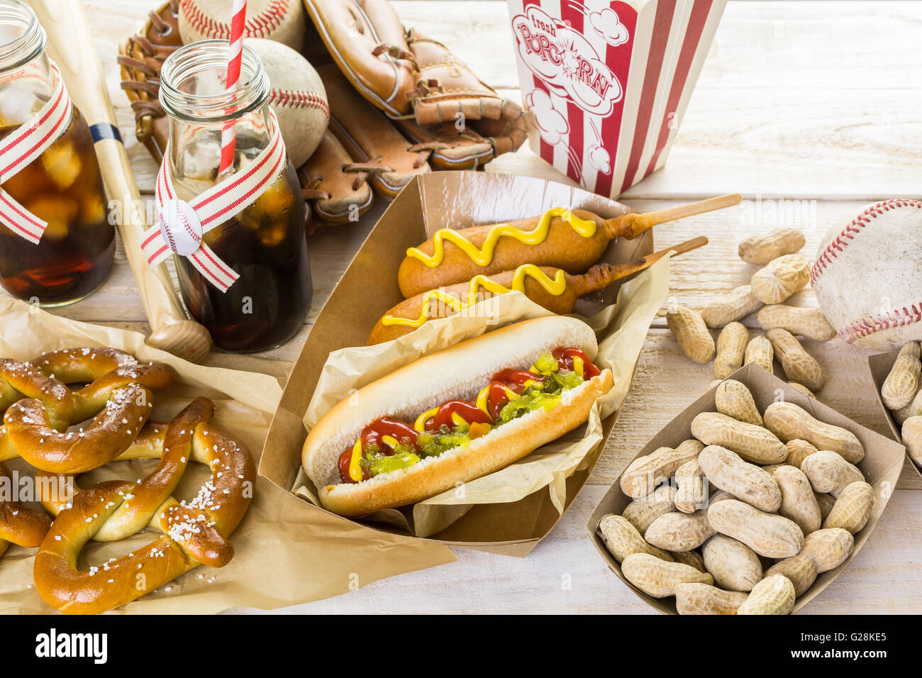 Baseball party food with balls and mizuno on a wood table Stock Photo ...