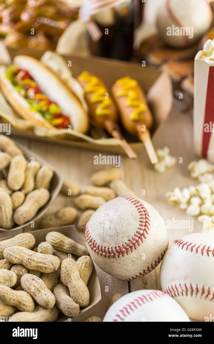 Baseball party food with balls and mizuno on a wood table Stock Photo ...