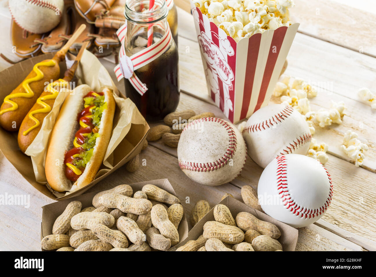 Baseball party food with balls and mizuno on a wood table Stock Photo ...